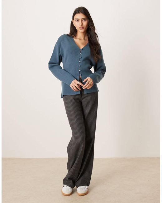 ASOS Structured V Neck Cardigan With Button Detail in Blue | Lyst