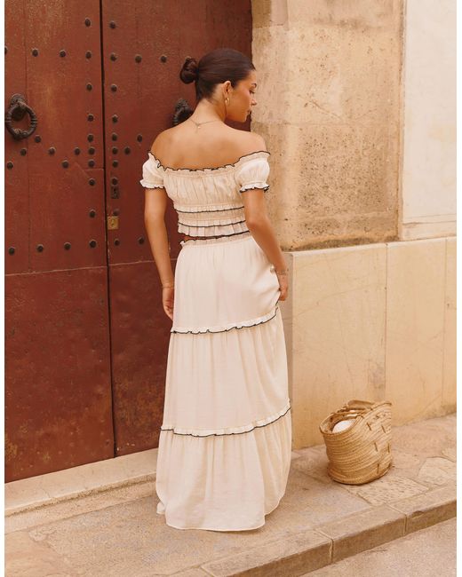 The Frolic X Lydia Kara Exclusive Bardot Contrast Lettuce Edge Crop Top ...