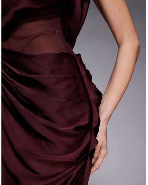 ASOS Draped High Neck Asymmetric Satin Bodice Maxi Dress With Sheer ...