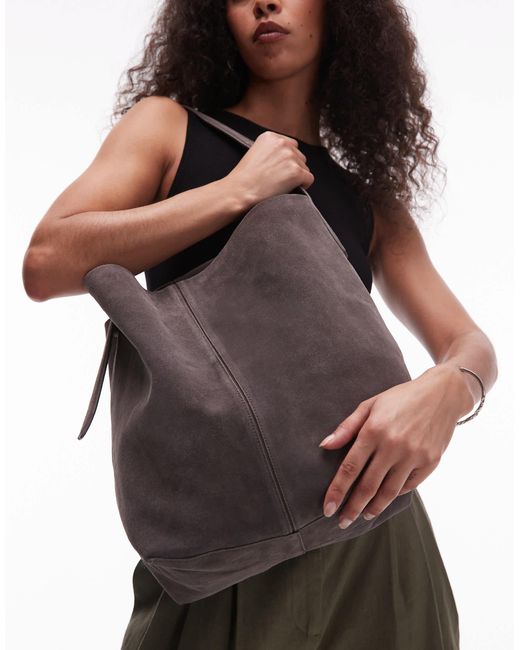 Mango Suede Tote Bag With Adjustable Strap in Gray | Lyst