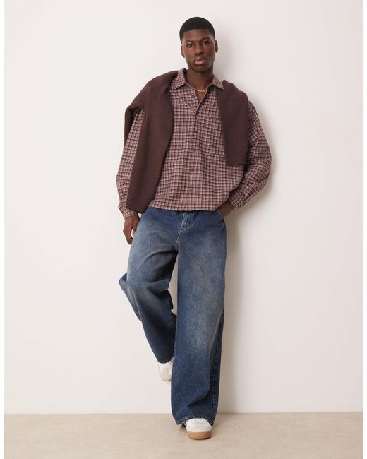 ASOS Oversized Boxy Flannel Shirt in Red for Men | Lyst