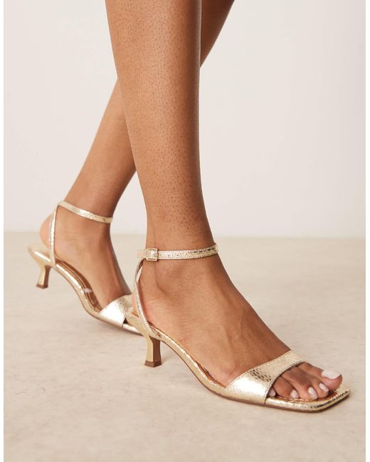 ASOS Heart Throb Barely There Kitten Heel Sandals in Natural | Lyst