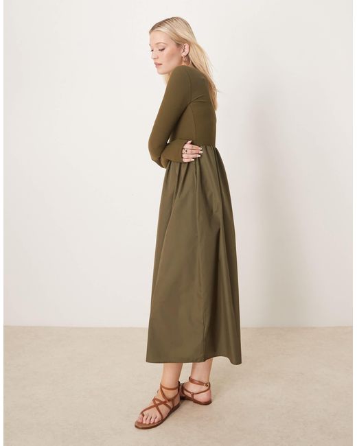 Threadbare Long Sleeve Midi Dress in Natural | Lyst