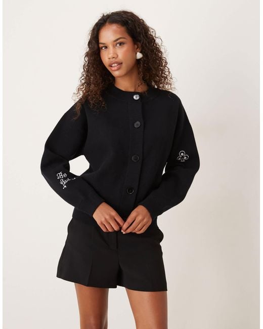 Never Fully Dressed Be Lucky Pearl Applique Cardigan in Black | Lyst