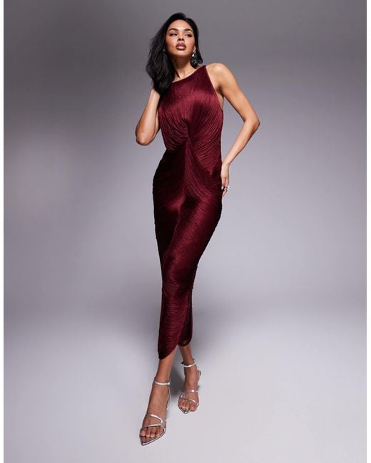 ASOS Racer Neck Draped Fringe Maxi Dress in Purple | Lyst