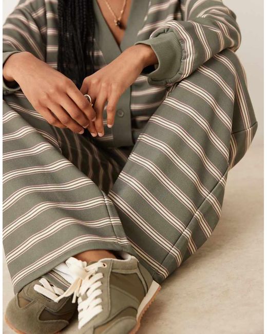 ASOS Stripe Wide Leg Loopback jogger Co Ord in Natural | Lyst UK