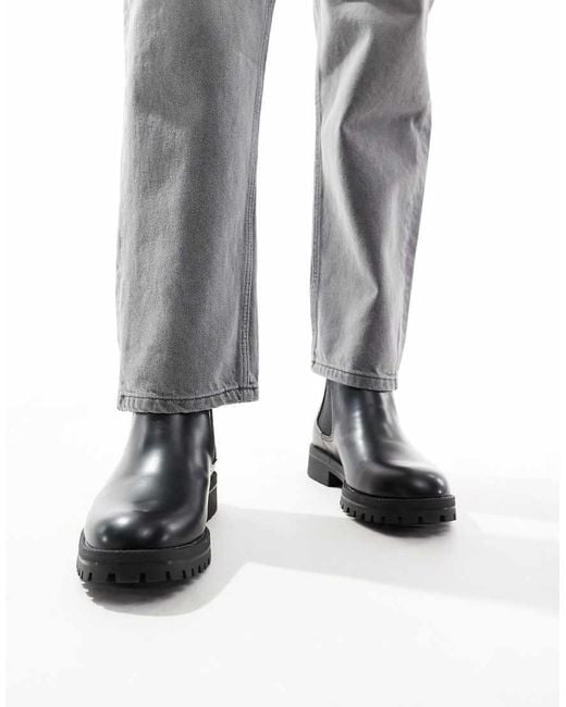 Jack & Jones Faux Leather Chunky Chelsea Boot in White for Men | Lyst UK