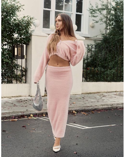 The Frolic X Bella Stovey Exclusive Fluffy Knit Maxi Skirt Co-ord in Gray | Lyst