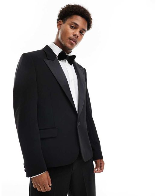 ASOS Slim Tuxedo Jacket With Satin Lapels in Black for Men | Lyst UK