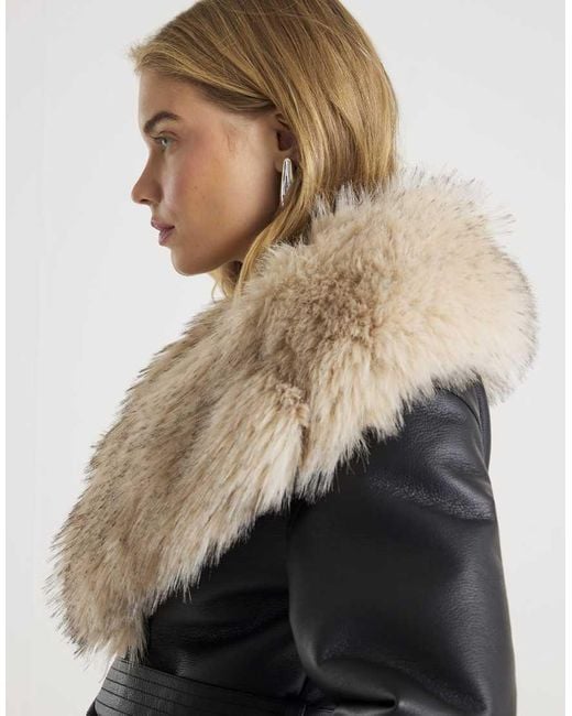 River Island Faux Shearling Lined Trench Coat in Black | Lyst UK