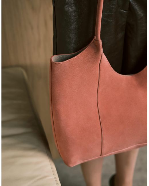 ASOS Premium Suede Bonded Scoop Tote Bag in Brown | Lyst