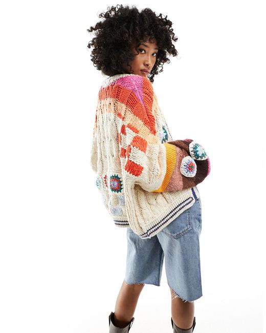 Free People Oversized Chunky Crochet Cardigan in White | Lyst