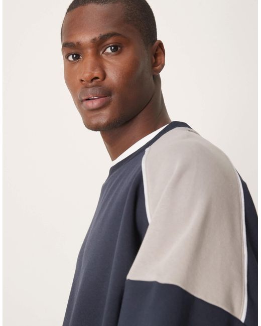 ASOS Extreme Oversized Boxy Sweatshirt With Colour Block Panels in Blue ...
