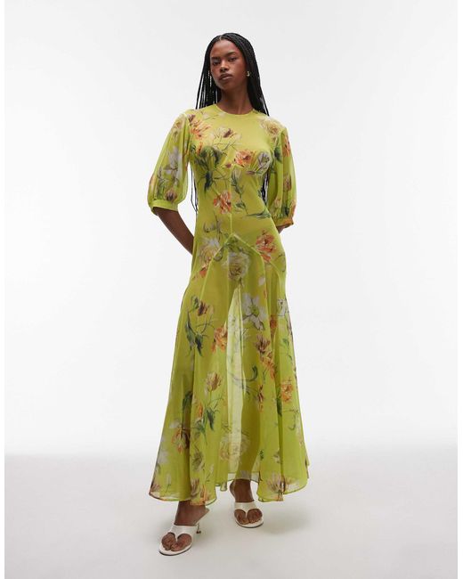 ASOS Sheer Seam Detail Maxi Tea Dress in Green | Lyst