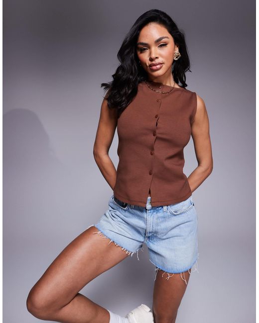 ASOS Interlock Cinched Fitted Vest in Brown | Lyst