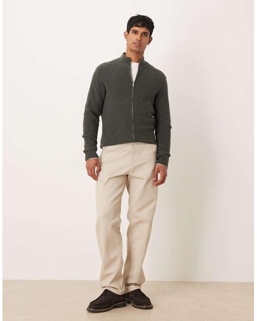 Mango Zip Thorugh Wool Blend Cardigan in Green for Men | Lyst UK