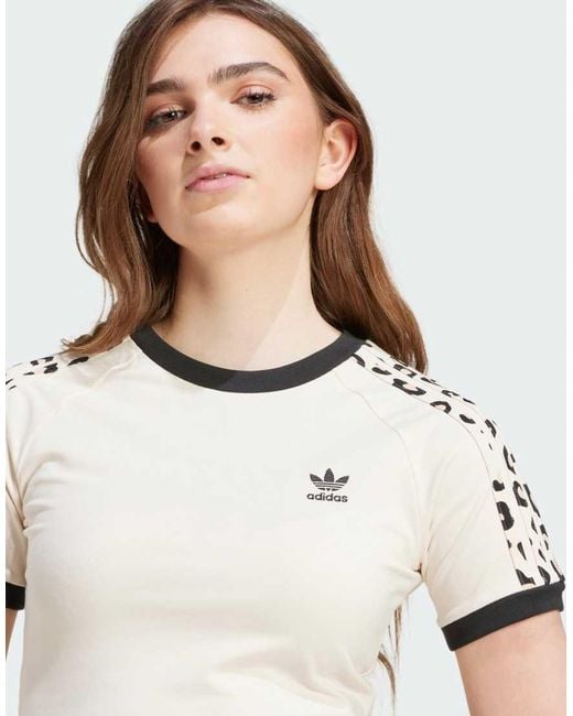 adidas Originals Adidas Leopard 3-Stripes T-Shirt in White | Lyst UK