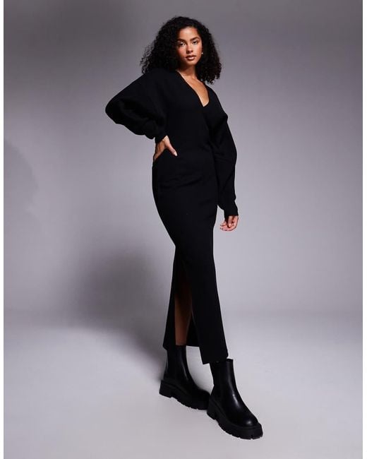 ASOS Supersoft Slouchy V Neck Maxi Dress in Black | Lyst UK