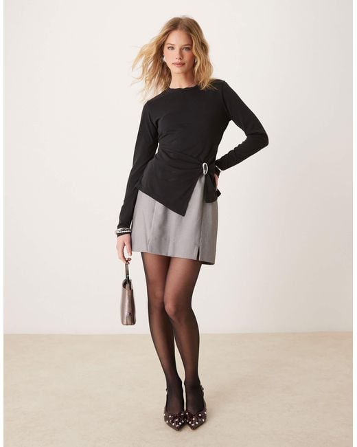 ASOS Long Sleeve Modal Twist Top With Silver Trim in Black | Lyst