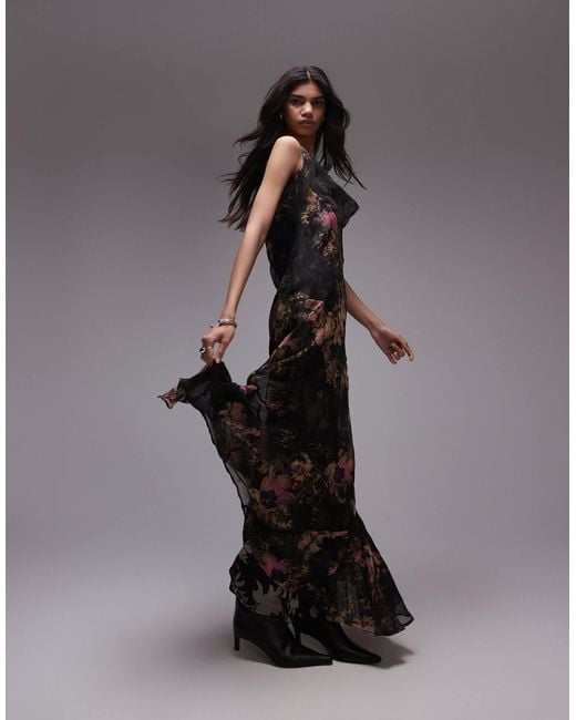 TOPSHOP Double Layered Maxi Slip Dress With Godet Hem | Lyst