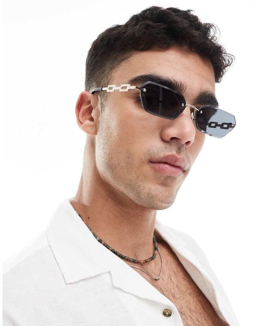 ASOS Rectangle Rimless Sunglasses With Smoke Lenses And Temples in ...