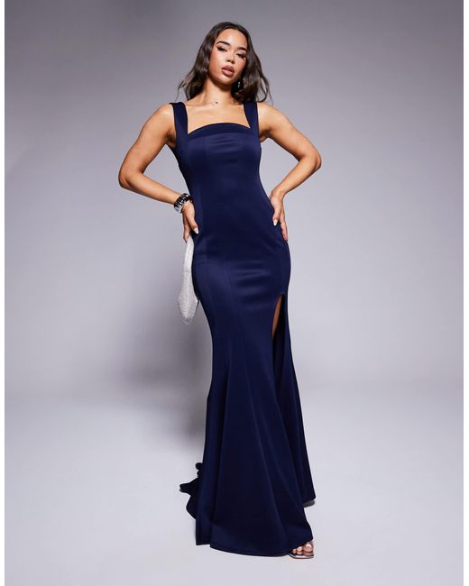 ASOS Premium Seam Detail Maxi Dress With Padded Neckline And High Split ...