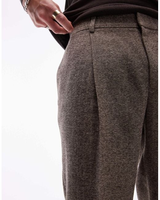 TOPMAN Taper Herringbone Suit Trouser in Brown for Men | Lyst