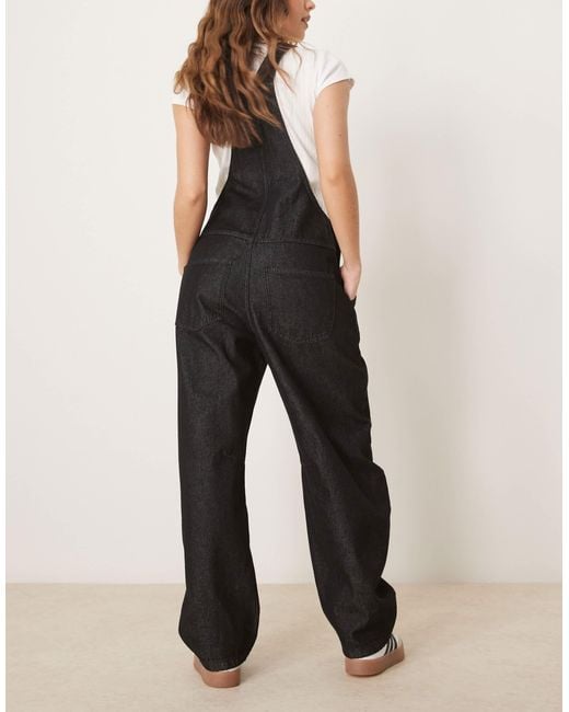 ASOS Barrel Leg Denim Overalls in Black | Lyst