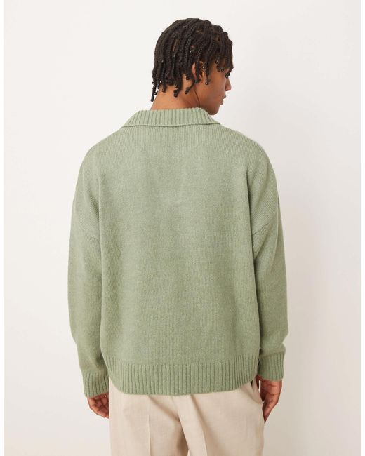 ASOS Super Oversized Boxy Fit Knitted Notch Neck Polo in Green for Men ...
