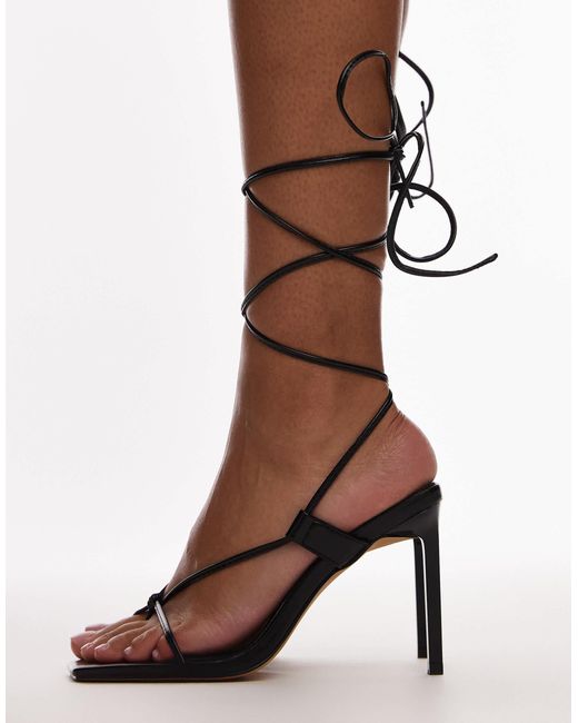 TOPSHOP Gomez High Heeled Sandals With Ankle Tie in Black | Lyst