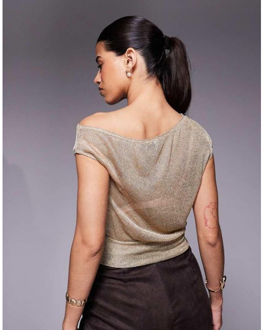 ASOS Asymmetric Shoulder Semi Sheer Metallic Top in Grey | Lyst UK