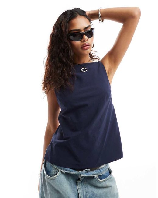 Weekday Fleur High Neck Cami Top With Exposed Back in Blue Lyst UK
