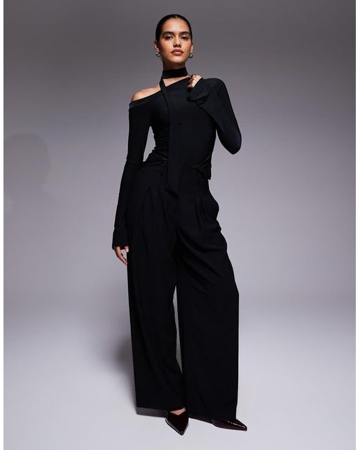 ASOS Slinky Scarf Neck Off The Shoulder Top in Black | Lyst UK