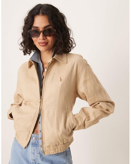 Polo Ralph Lauren Linen Bomber Jacket in Natural | Lyst