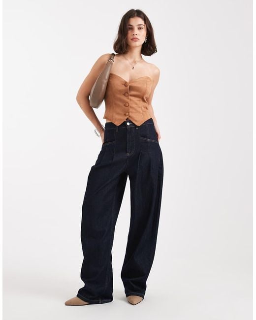 Miss Selfridge Suedette Corset Bandeau Top in Blue | Lyst UK