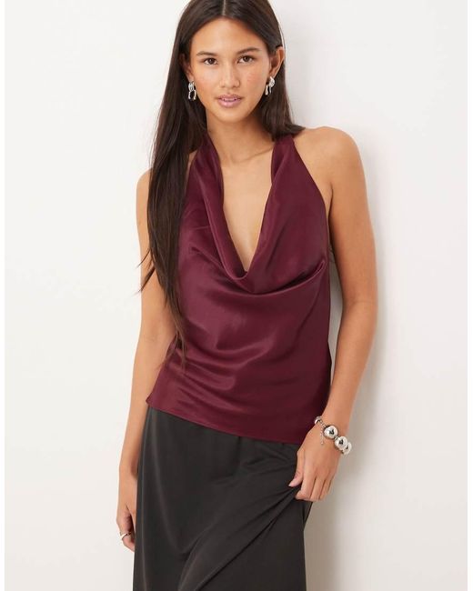 ASOS Satin Cowl Tie Back Top in Red | Lyst UK