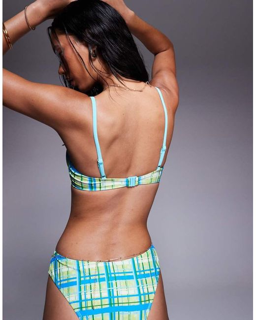 The Frolic Exclusive Contrast Bow Rose Trim Cupped Bikini Top Co-ord in Blue | Lyst UK