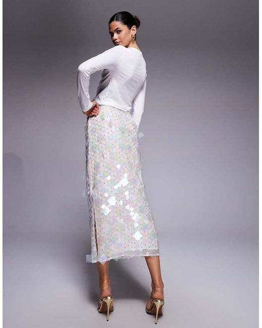 ASOS Embellished Disc Sequin Midi Skirt in Blue | Lyst UK