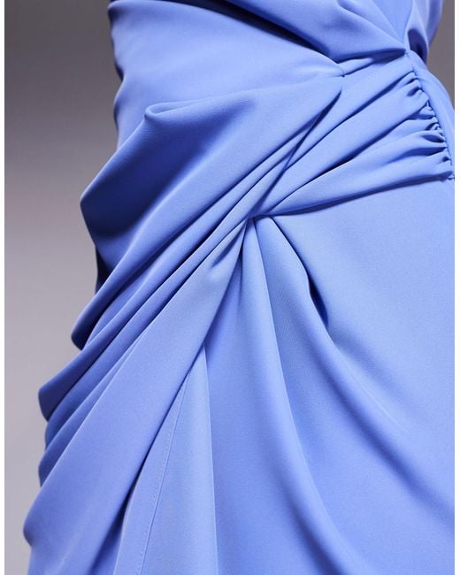 ASOS One Shoulder Draped Crepe Midaxi Dress With Split in Blue | Lyst