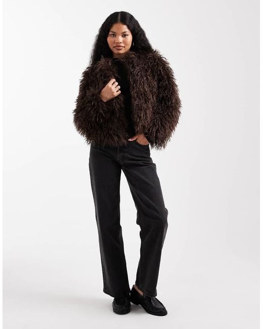 New Look shaggy Faux Fur Jacket in Black | Lyst UK