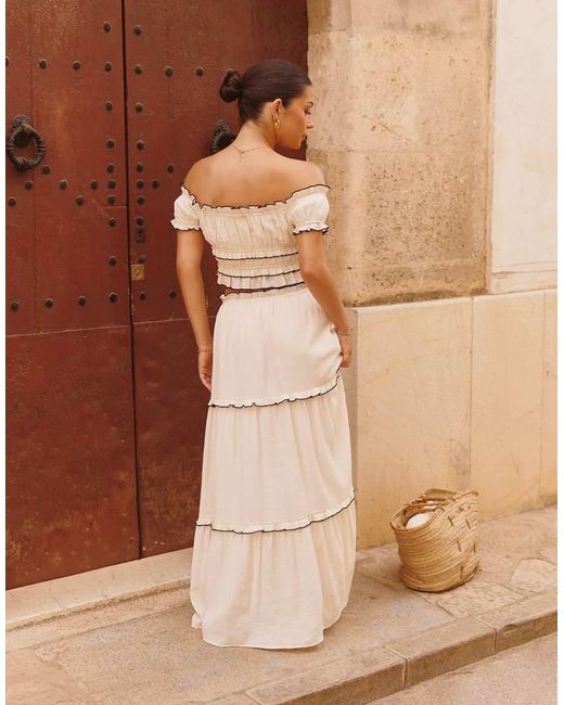 The Frolic X Lydia Kara Exclusive Bardot Contrast Lettuce Edge Crop Top Co-ord in Brown | Lyst UK