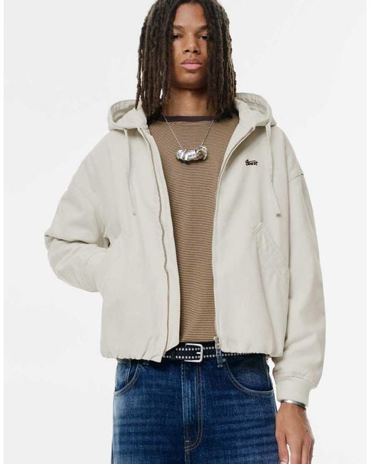 Pull&Bear Stwd Hooded Bomber Jacket in Grey for Men | Lyst UK
