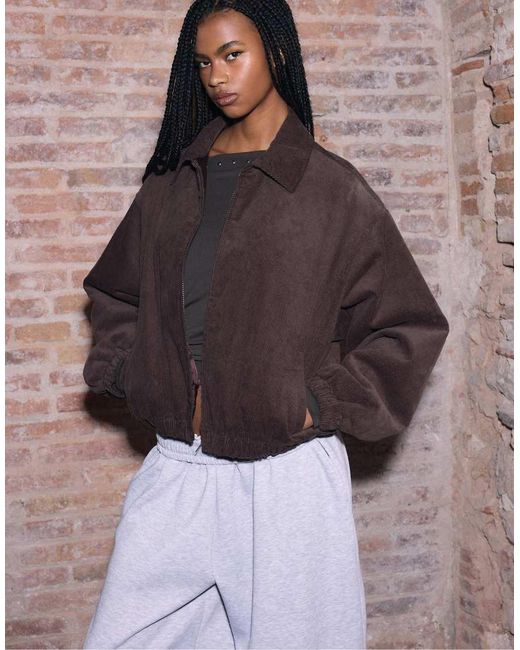 Stradivarius Corduroy Padded Jacket in Brown | Lyst UK