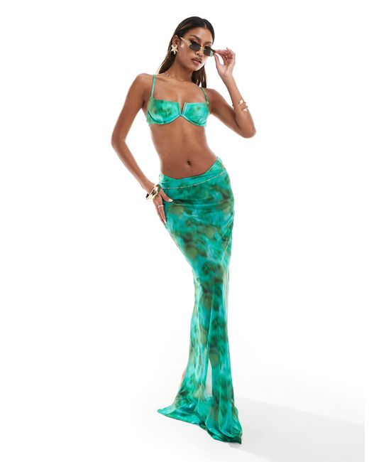 South Beach Abstract Print Mesh Maxi Beach Skirt In Green Lyst