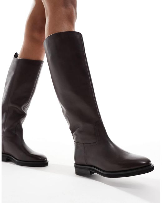 ASOS Cheltenham Smart Leather Knee Boots in Black | Lyst