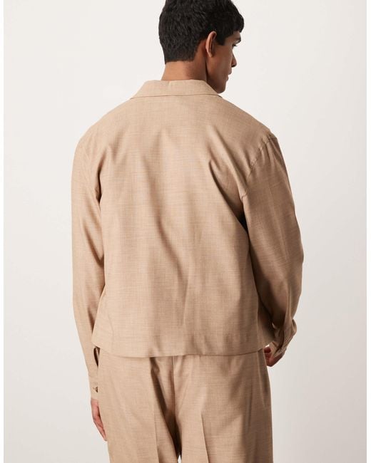 ASOS Smart Co-ord Button Up Harrington Jacket in Natural for Men | Lyst