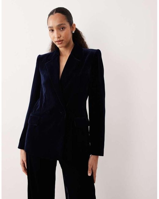 Mango Combi Velvet Blazer Co-ord in Blue | Lyst UK