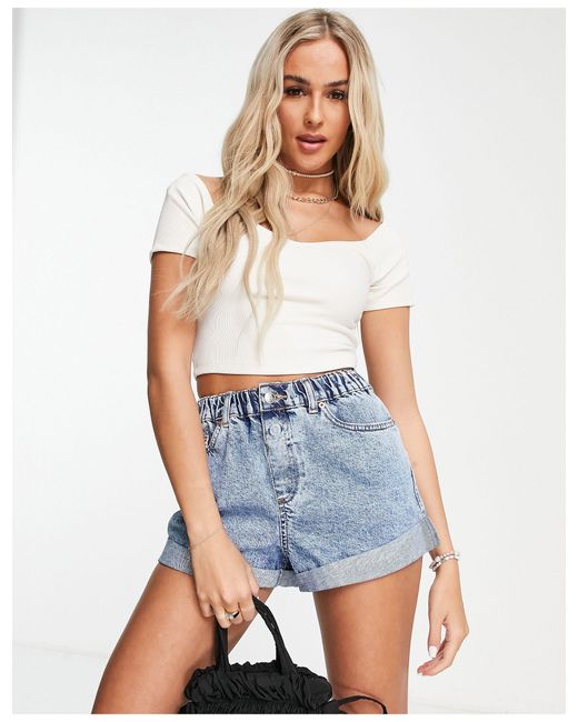 Stradivarius Square Neck Seamless Short Sleeve Crop Top In White Lyst