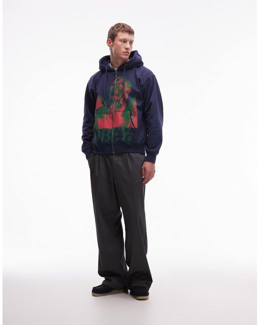 Obey Blindfold Zip Through Oversized Hoodie in Blue for Men | Lyst UK