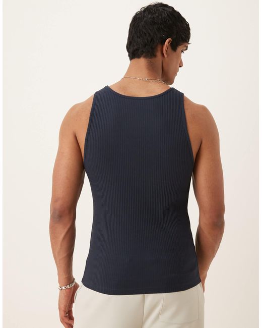 ASOS Heavyweight Muscle Rib Square Neck Vest in Blue for Men | Lyst